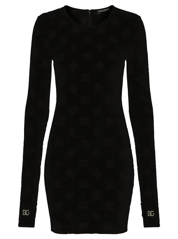 Dolce & Gabbana Flocked Logo Mini Dress - Black