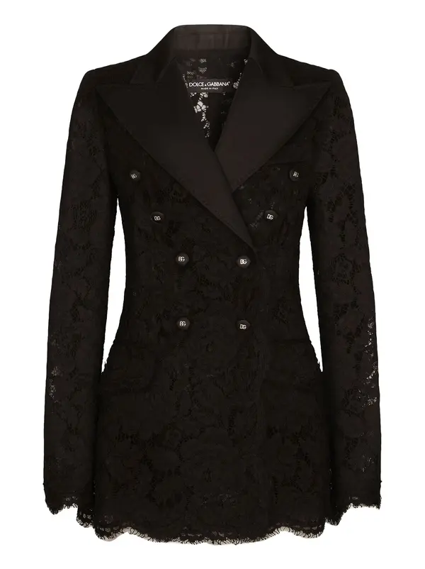 Dolce & Gabbana Dna Turlington Lace-detail Double-breasted Blazer - Black