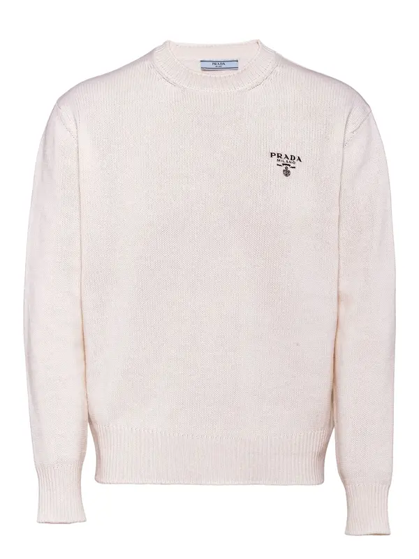 Prada Logo-embroidered Cashmere Jumper - White