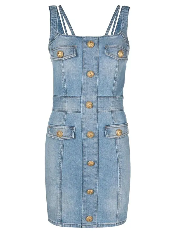 Balmain Sleeveless Denim Dress - Blue