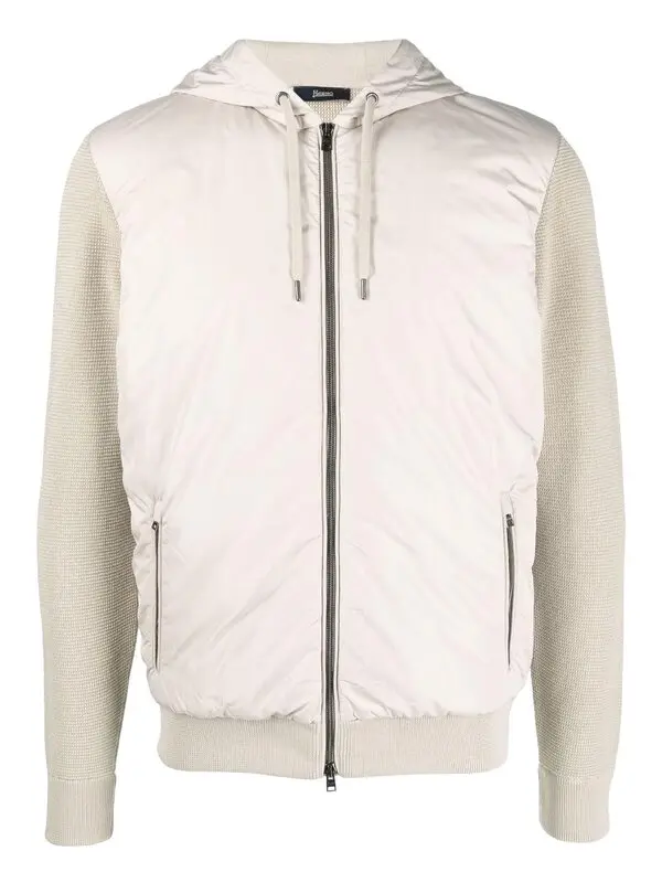 Herno Panelled Zipped Hooded Jacket - Neutrals