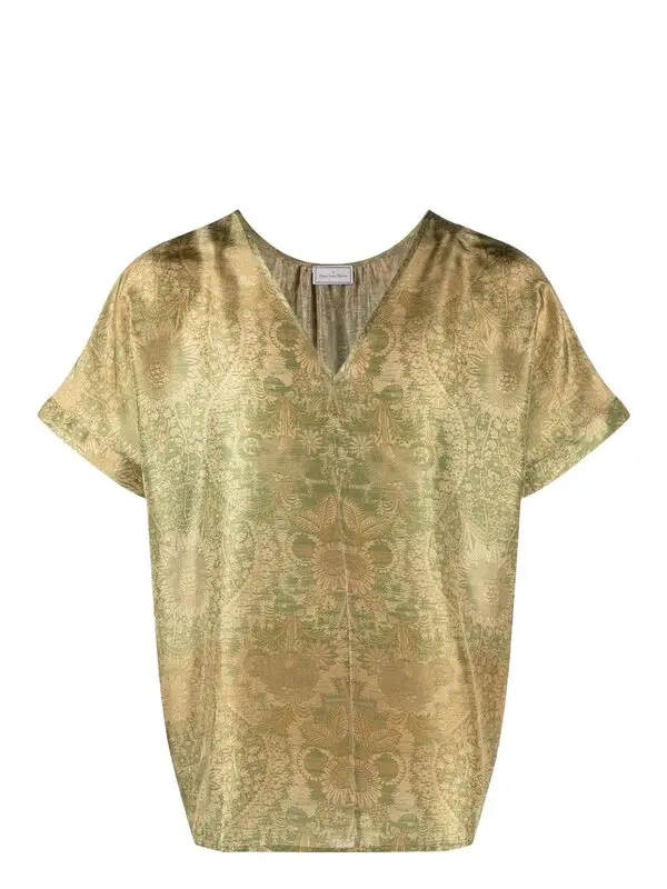 PIERRE-LOUIS MASCIA Briancon Patterned-jacquard Silk Top - Green