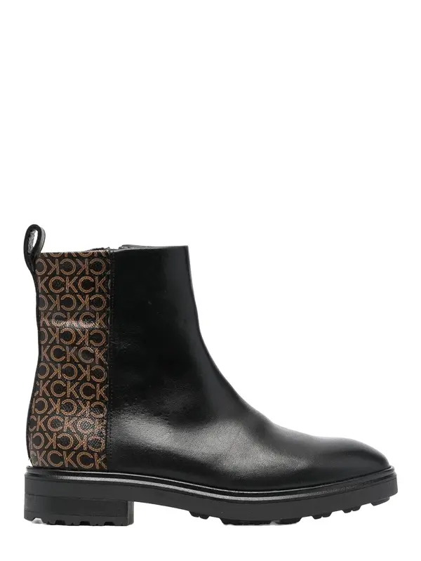 Calvin Klein Monogram-print Leather Ankle Boots - Black