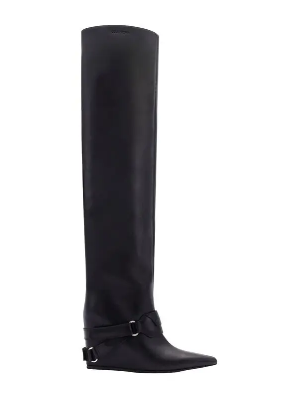 COURREGES Leather Wedged Knee High Boots - Black