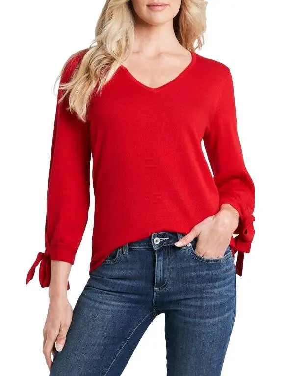 CECE DUPRAZ Tie Sleeve Cotton Blend Sweater - Luminous Red