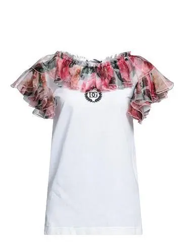 Dolce & Gabbana Jersey T-shirt With Floral Organza Ruffles - White