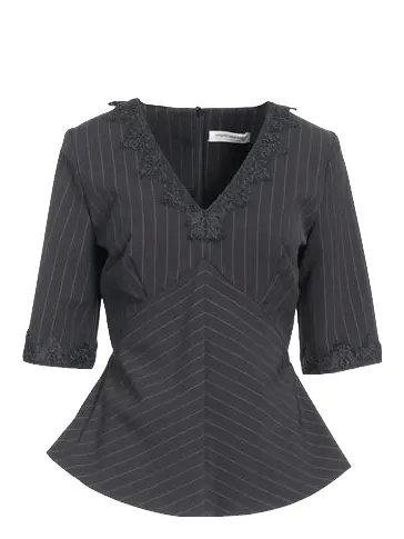ANGELO MARANI Pinstriped Crepe Top - Black