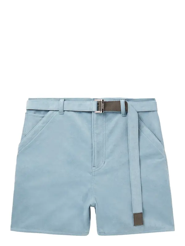 Sacai Straight-leg Belted Faux Suede Shorts - Blue
