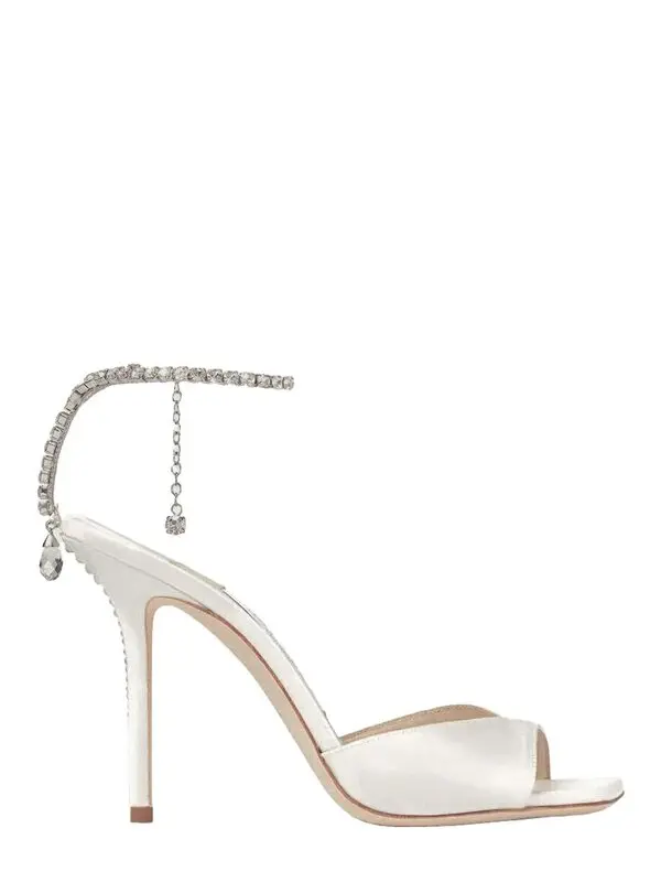 JIMMY CHOO Saeda 100 Crystal-embellished Satin Sandals - Neutral