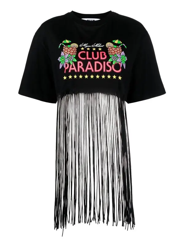 MSGM Graphic-print Frayed T-shirt - Black
