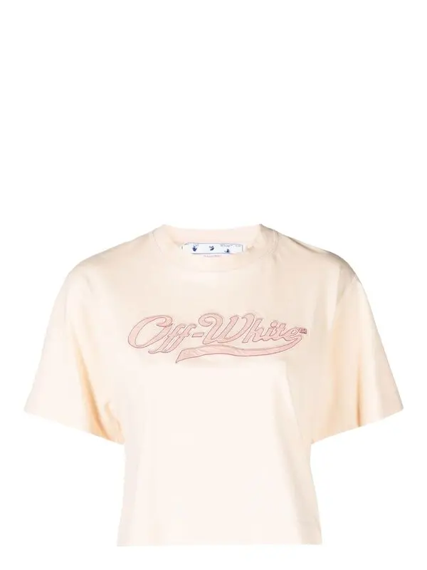 Off-White Logo-embroidered Cropped T-shirt - Neutrals