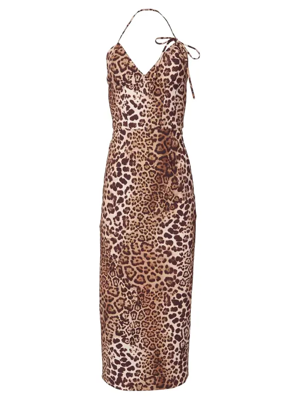 Carolina Herrera Leopard Print Halterneck Dress - Brown