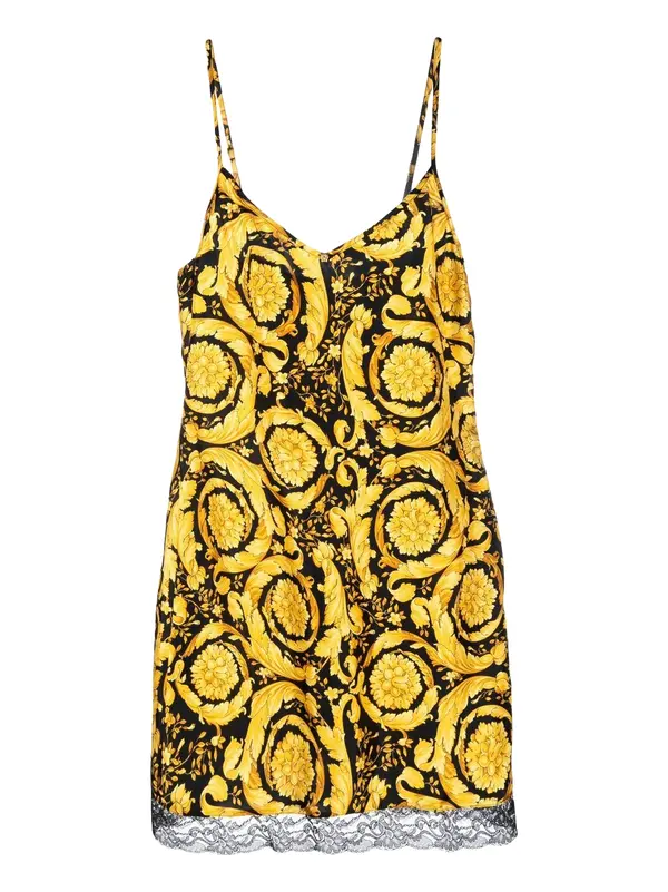 Versace Barocco Print Silk Slip Dress - Yellow