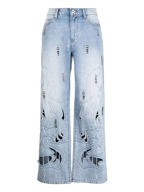 FENG CHEN WANG Phoenix Cut-out Jeans - Blue