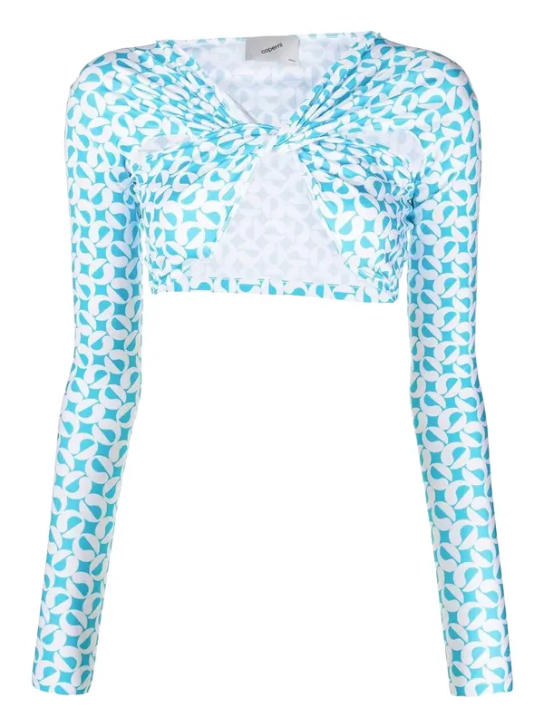 Coperni Patterned Ruched Cropped Top - Blue