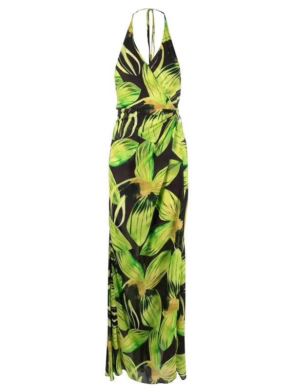 LOUISA BALLOU Floral-print Halterneck Dress - Green