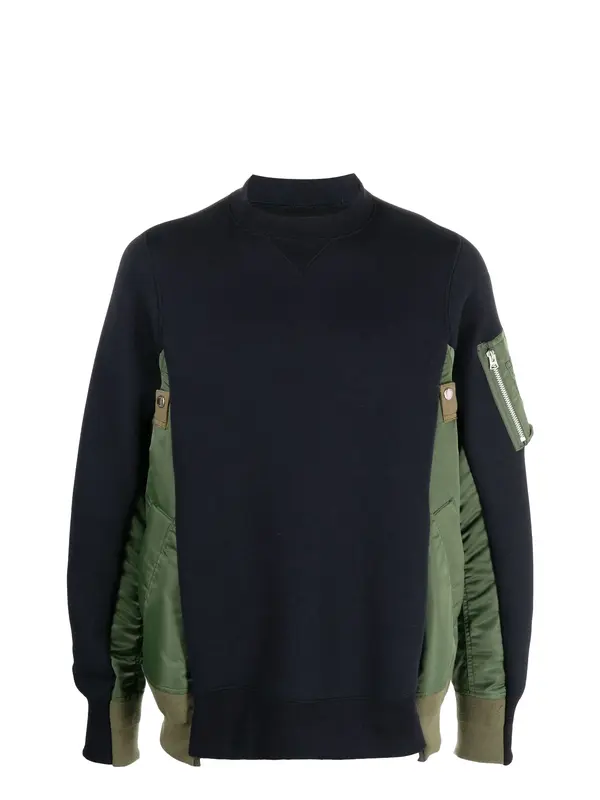 Sacai Patchwork Crew Neck Sweatshirt - Blue