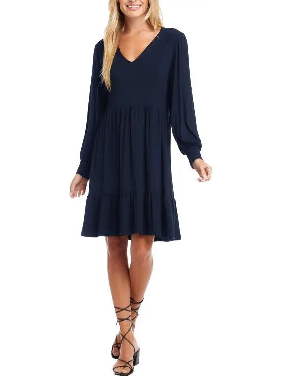 Karen Kane Tiered Long Sleeve Dress - Navy
