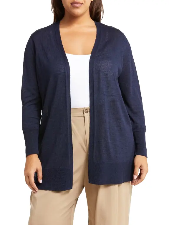 Halogen Side Slit Linen Blend Cardigan - Classic Navy