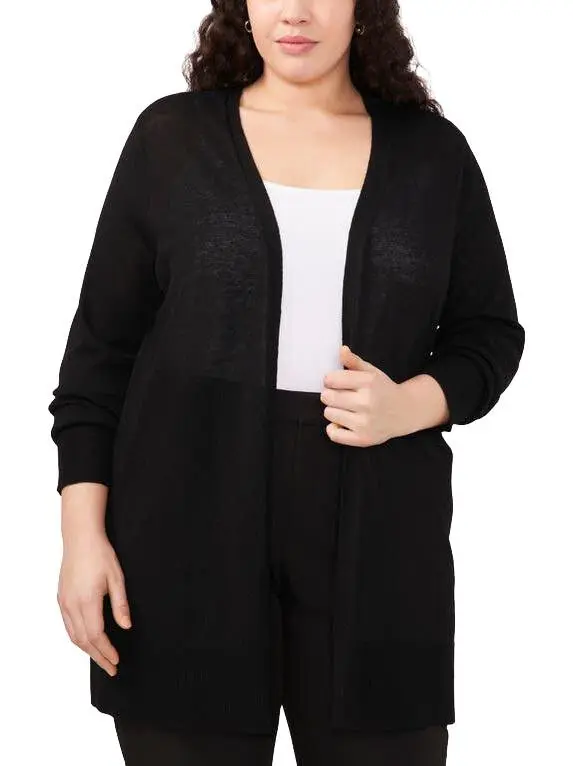 Halogen Side Slit Linen Blend Cardigan - Rich Black 060