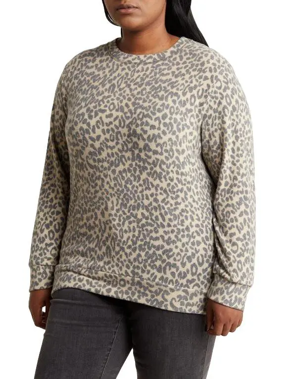 Loveappella Brushed Leopard Print Top - Camel/ Black