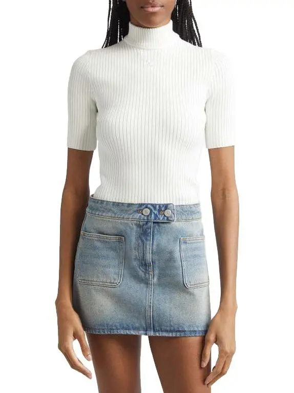 COURREGES Embroidered Logo Mock Neck Ribbed Sweater - Heritage White