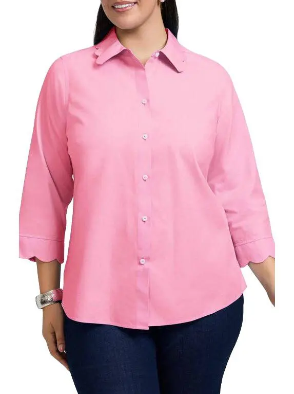 Foxcroft Gwen Three-quarter Sleeve Button-up Shirt - Pink Sea Glass