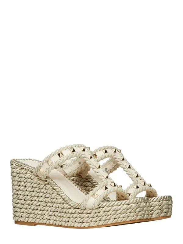 Valentino Garavani Rockstud Torchon Wedge Sandal - I16 Light Ivory