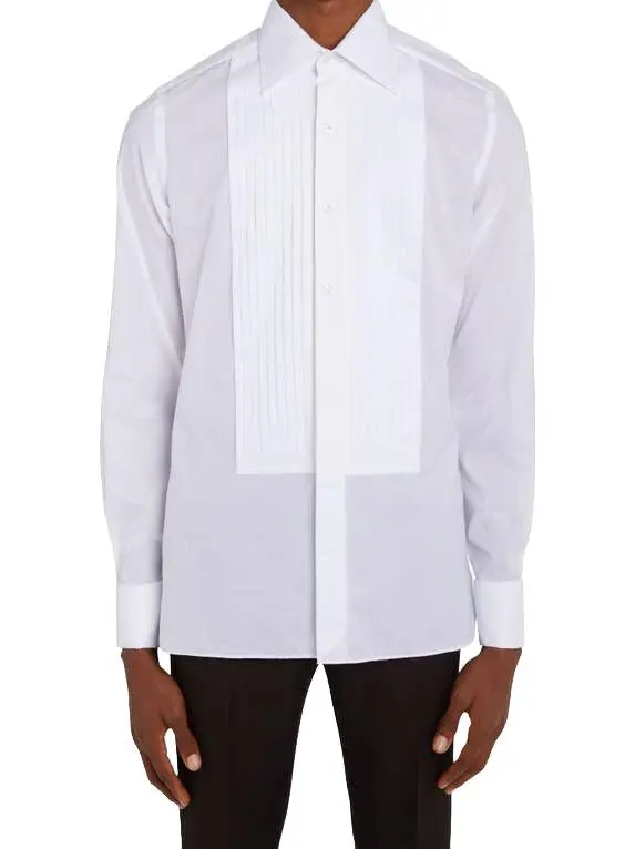 TOM FORD Slim Fit Poplin Tuxedo Shirt - Optical White