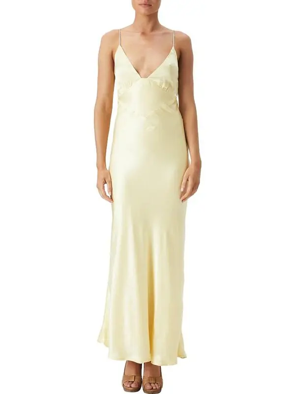 Bardot Capri Diamanté Strap Satin Slip Dress - Canary Yellow