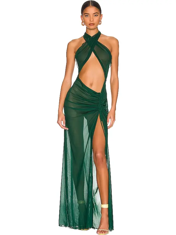 KIM SHUI Mesh Wrap Gown - Green