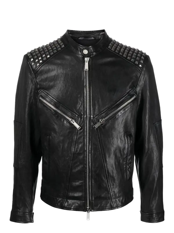 Dsquared2 Studded Leather Biker Jacket - Black