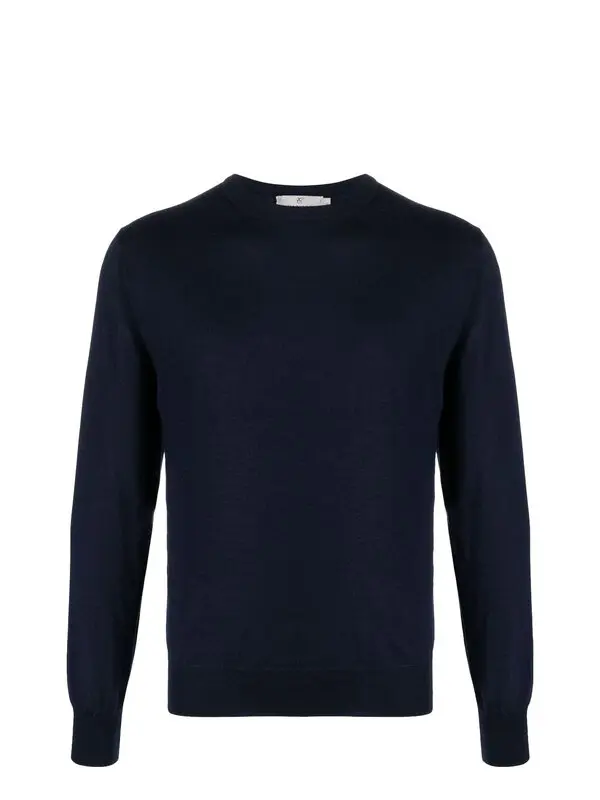 Canali Ribbed-knit Crew Neck Sweatshirt - Blue