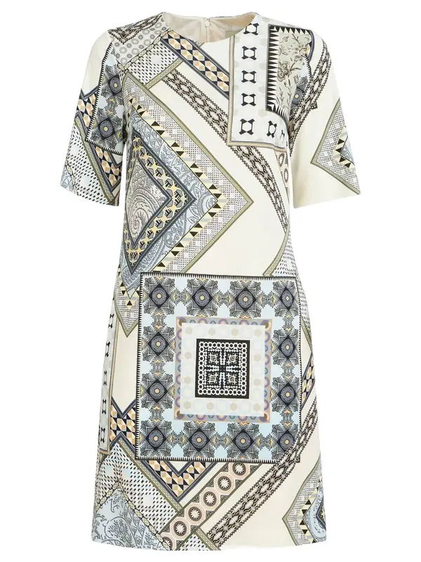 Etro Patchwork-print Shift Mini Dress - White