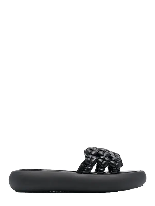 VIC MATIE Woven Leather Platform Slides - Black