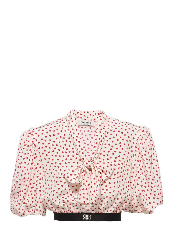 Miu Miu Crepe De Chine Cuori Cropped Top - Red