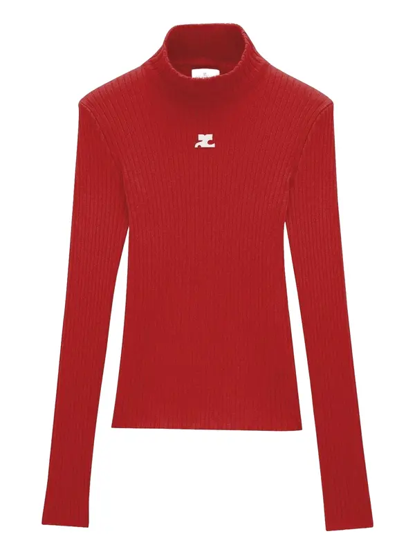 COURREGES Logo-embroidered Ribbed Sweater - Red
