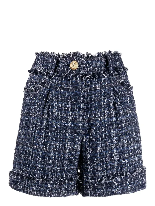 Balmain High-waisted Tweed Shorts - Blue