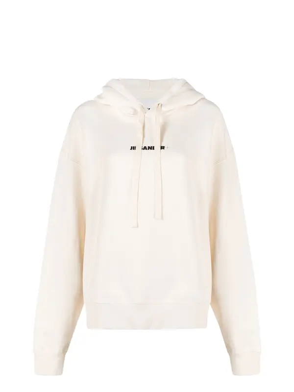 JIL SANDER Logo-print Drawstring Hoodie - Neutrals