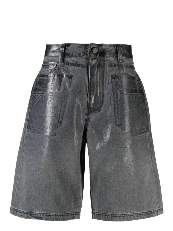 44 LABEL GROUP Metallic-finish Denim Shorts - Grey