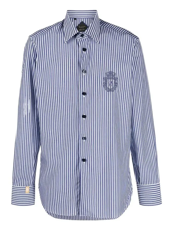BILLIONAIRE Crest Embroidered Striped Shirt - Blue