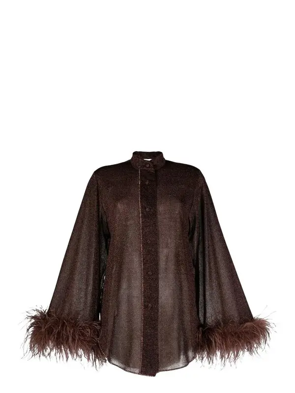 Oseree Feather-trim Detail Blouse - Brown