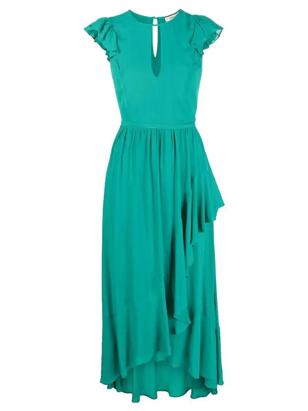 TWINSET Ruffled Asymmetric Midi Dress - Green