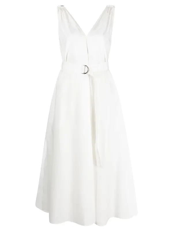 Brunello Cucinelli Belted V-neck Dress - White