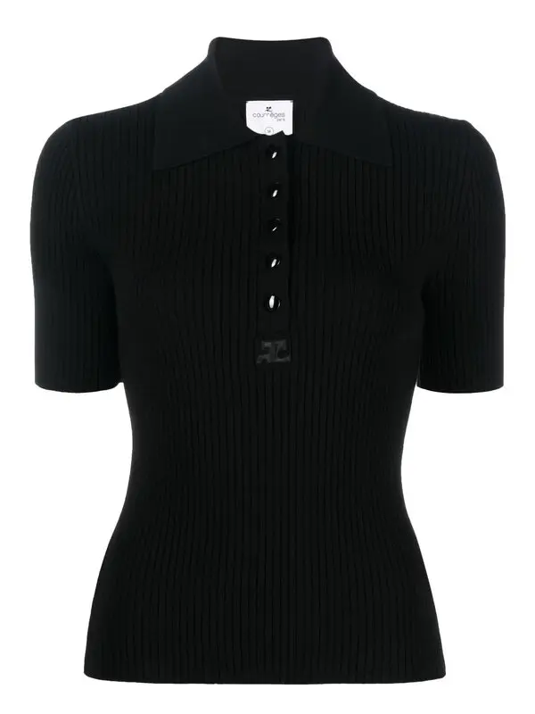 COURREGES Button-front Short-sleeved Polo Shirt - Black