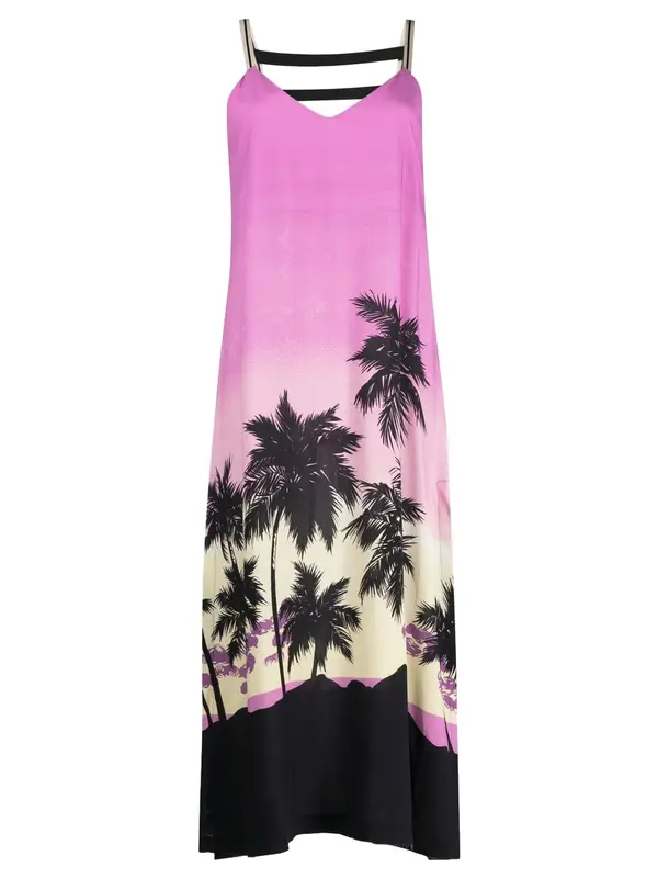 Palm Angels Sunset-print Midi Dress - Purple