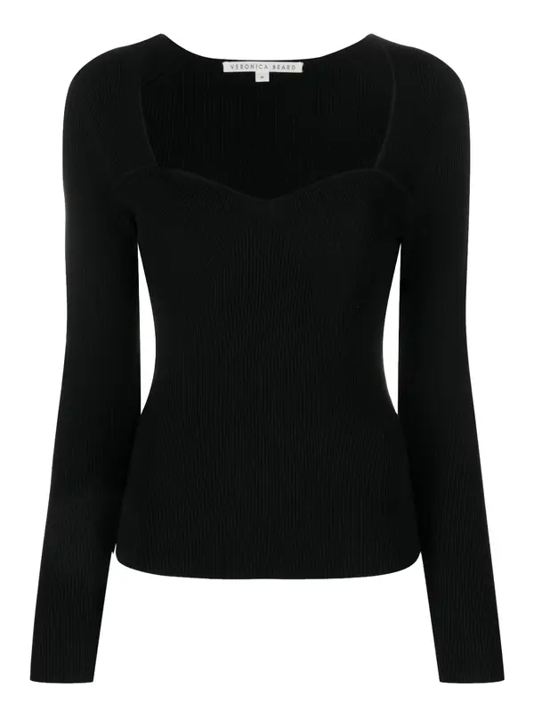 Veronica Beard Sweetheart Ribbed Knit Top - Black