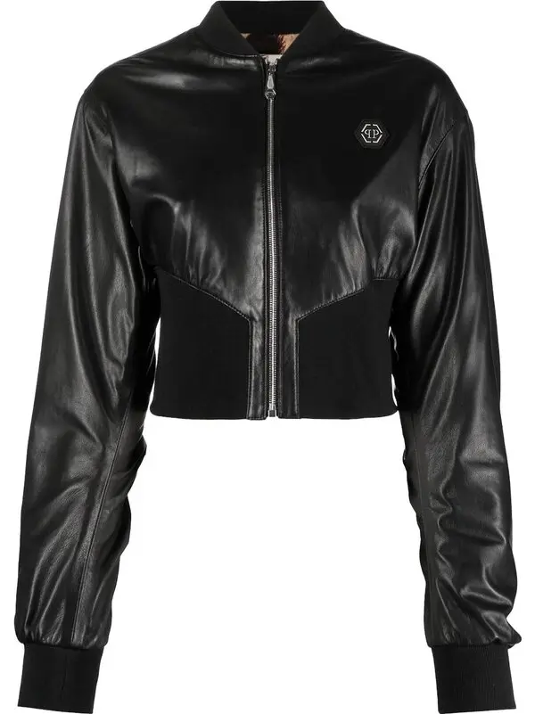 Philipp Plein Leather Bomber Jacket - Black