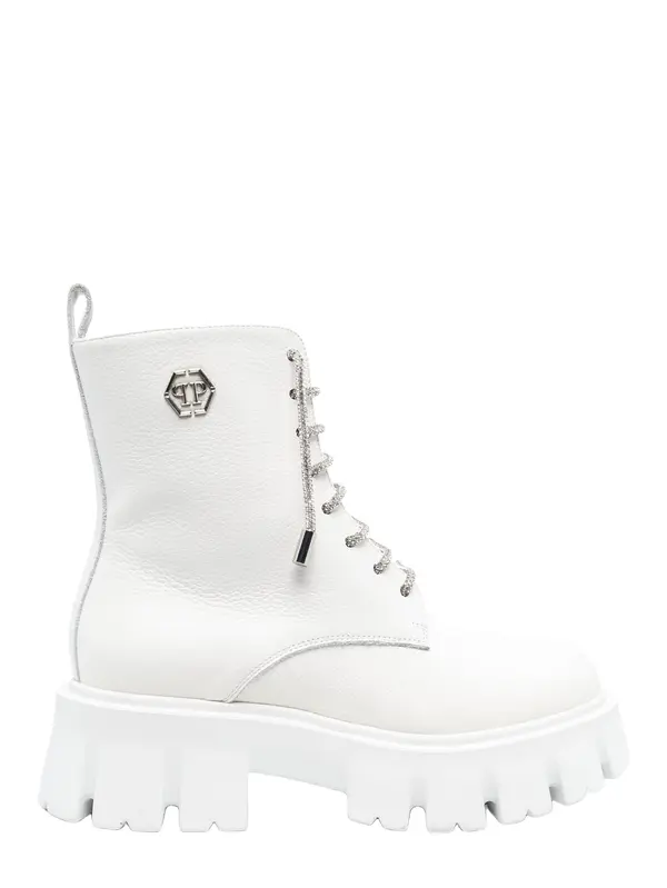 Philipp Plein Logo-plaque Leather Boots - White