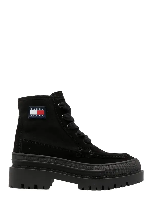 Tommy Hilfiger 40mm Logo-patch Lace-up Boots - Black